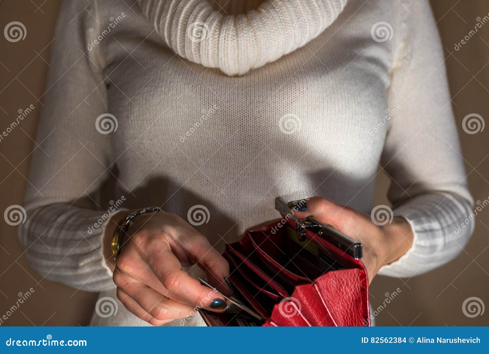 Woman Holding Empty Wallet at Night Stock Photo - Image of crisis ...