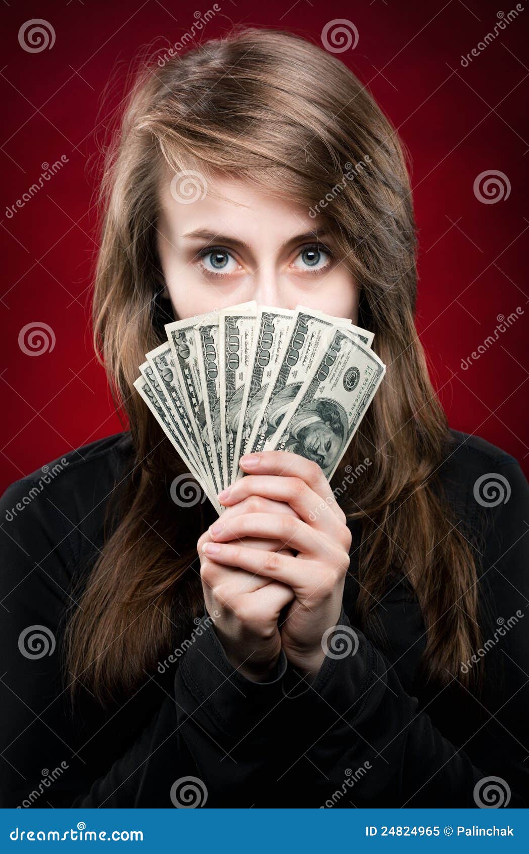Woman holding fan of money stock image. Image of caucasian - 24824965