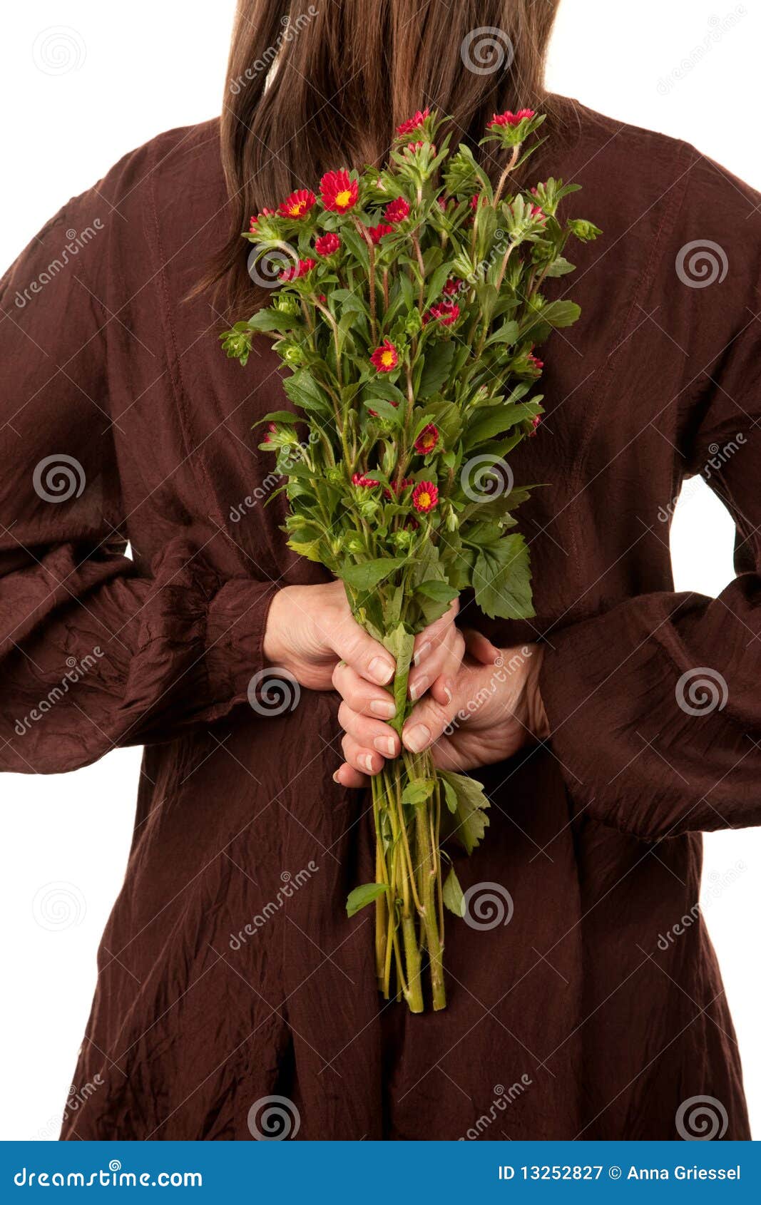 Woman Holding Flowers Behind Her Back Stock Image - Image of bouquet ...