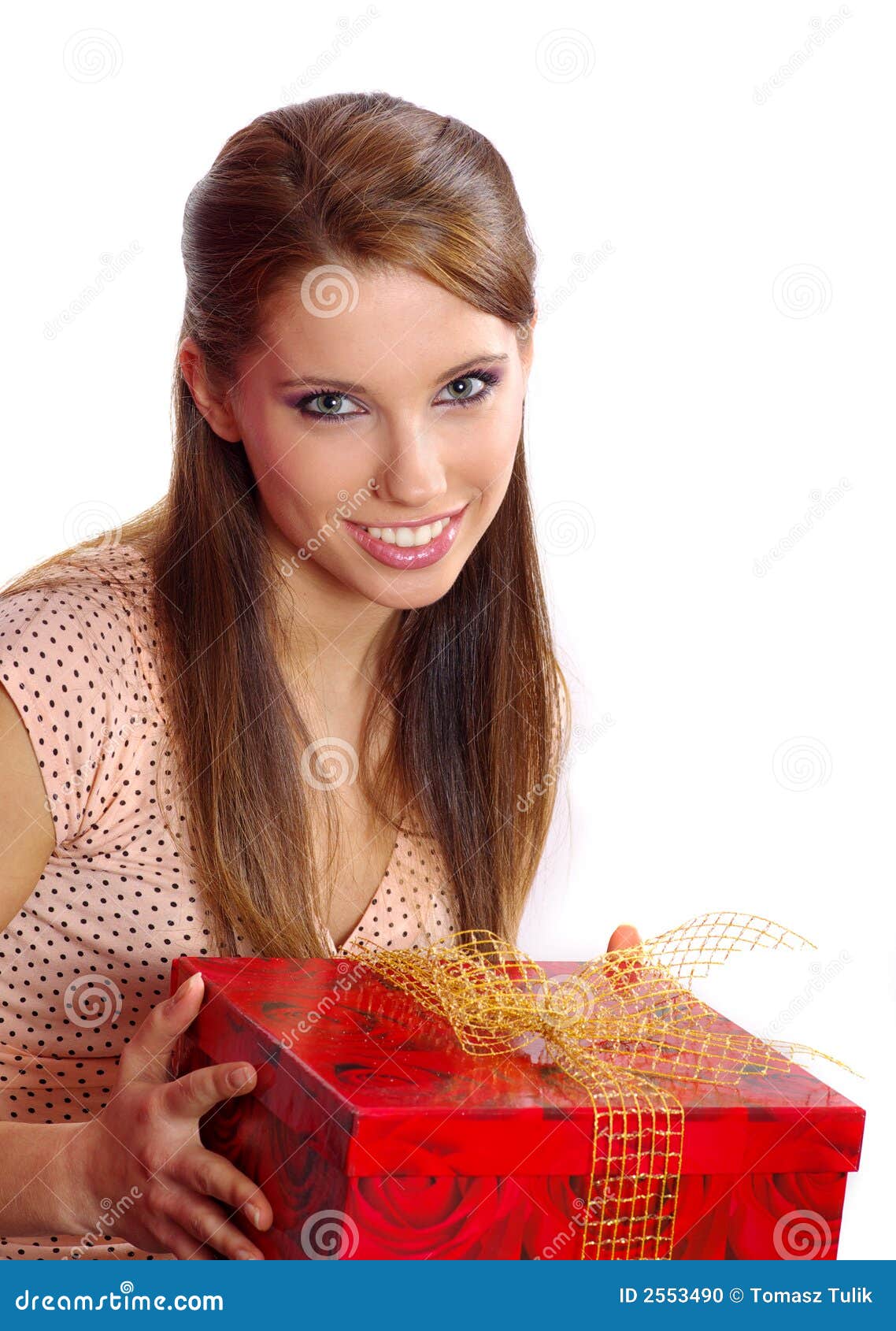Woman holding a gift box stock photo. Image of caucasian - 2553490