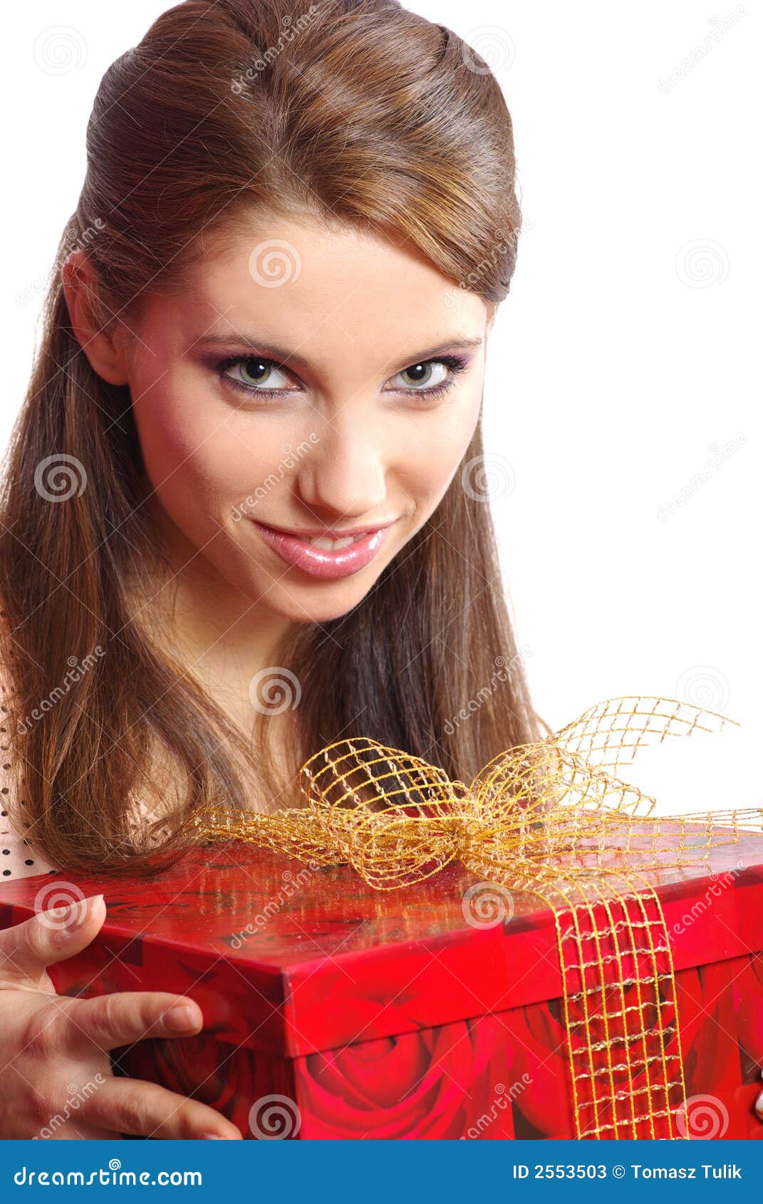 Woman holding a gift box stock image. Image of cheerful - 2553503