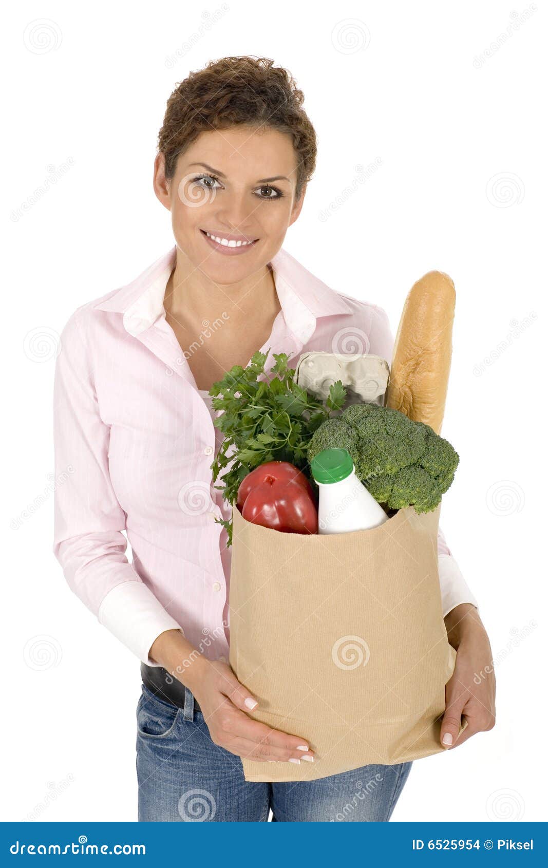 Woman holding grocery bag stock photo. Image of customer - 6525954