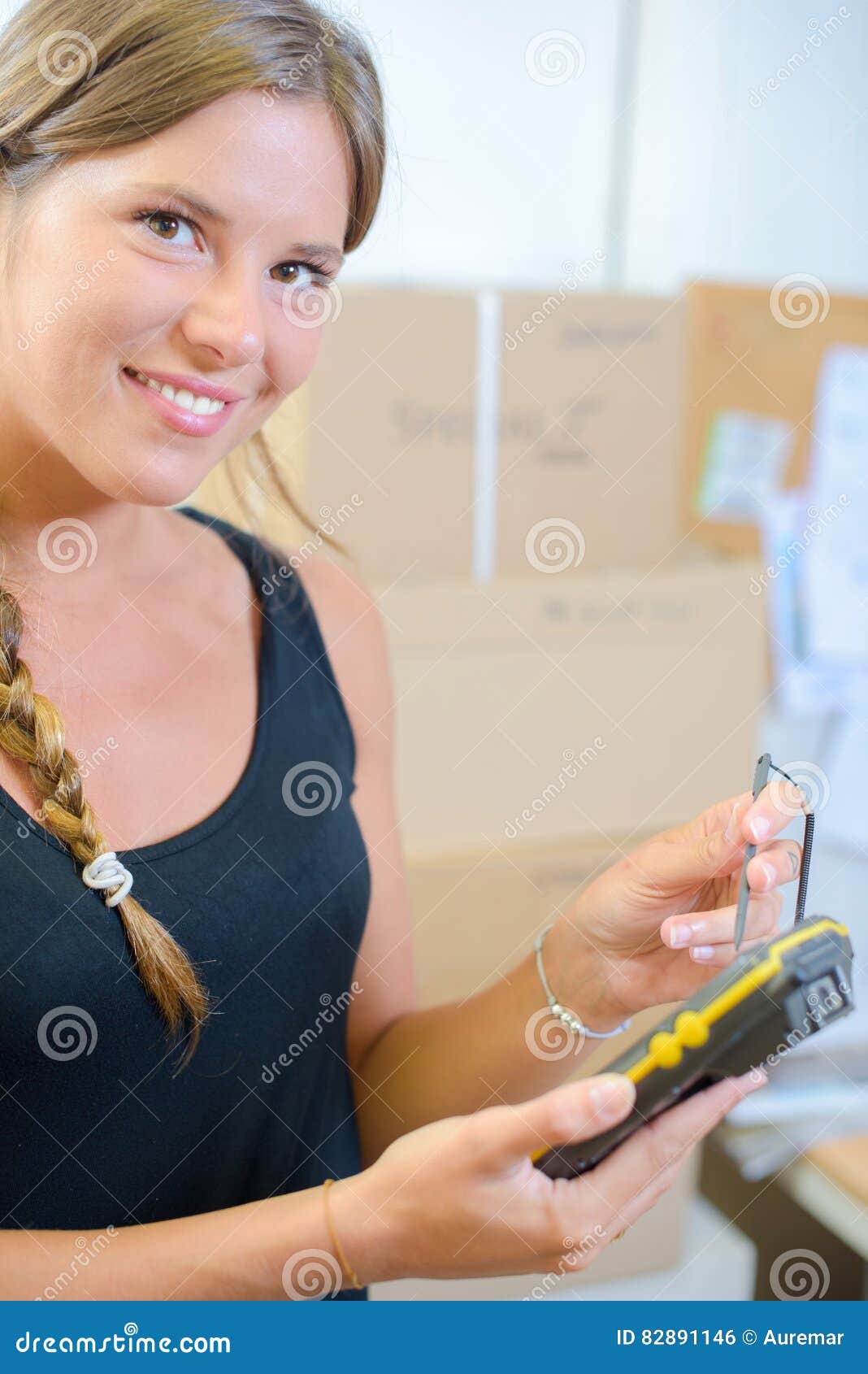 Woman Holding Hand-held Inventory Gadget Stock Photo - Image of ...