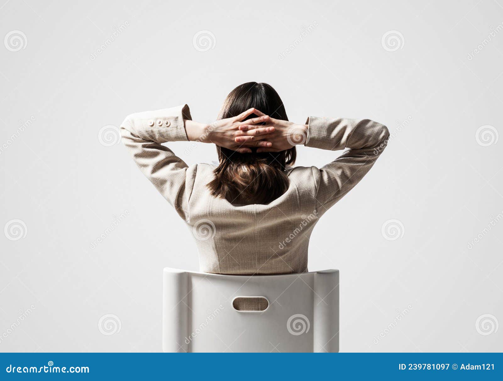 Woman Holding Hands Behind Head Stock Image - Image of gesture, boss ...