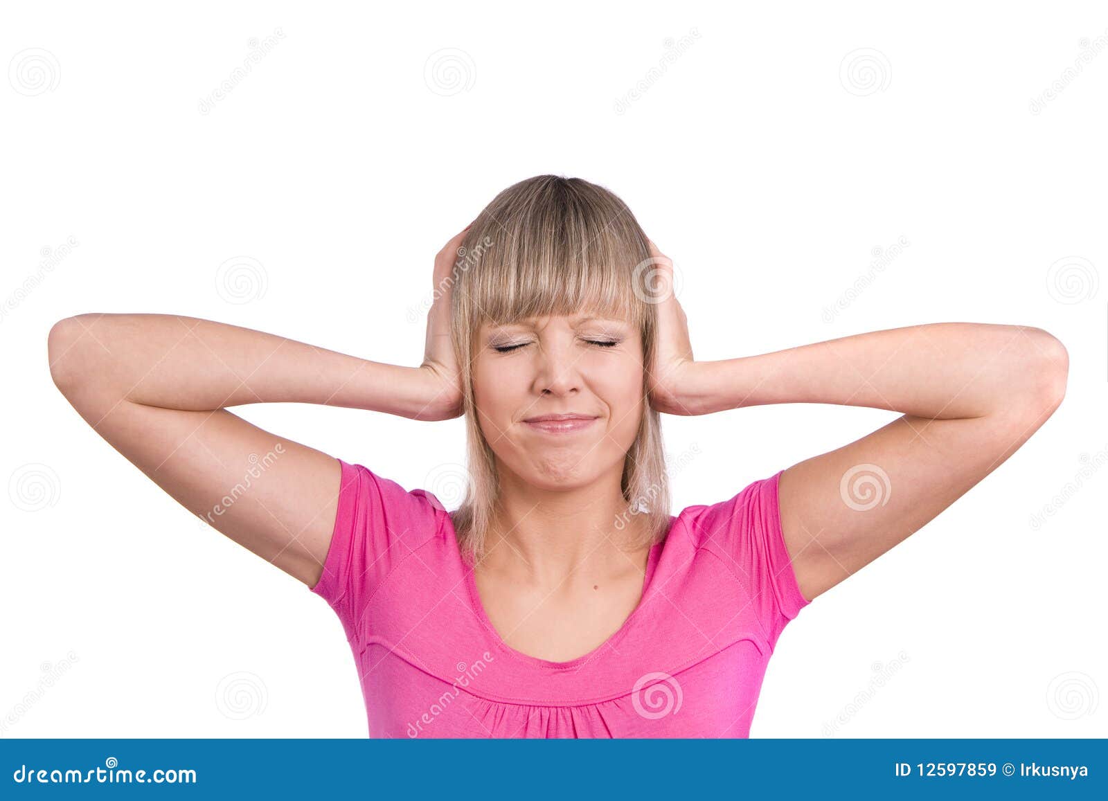 Woman Holding Hands Over Her Ears Stock Image - Image of hands ...