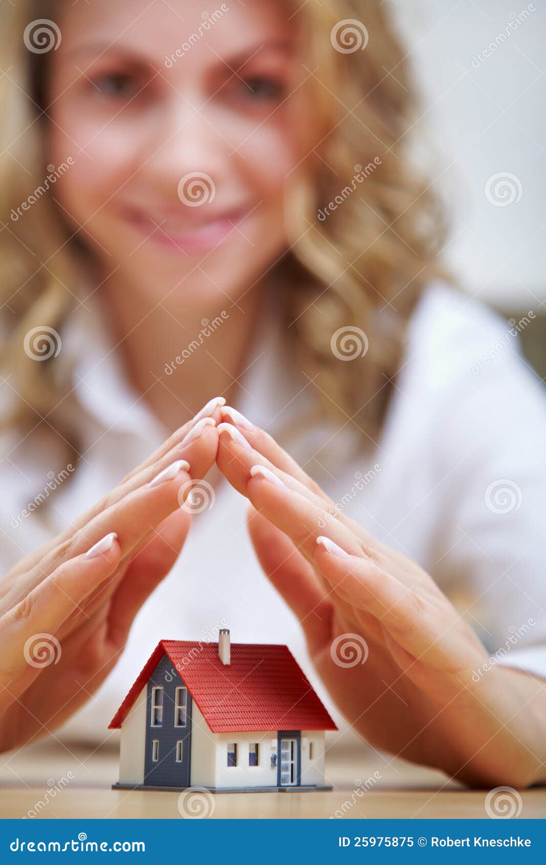 Woman Holding Hands Over House Stock Image - Image of build, caucasian ...