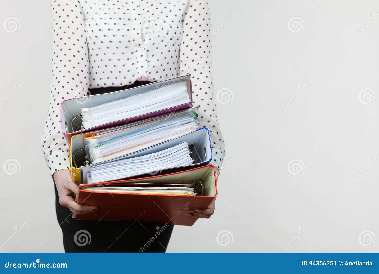Woman Holding Heavy Colorful Binders with Documents Stock Image - Image ...