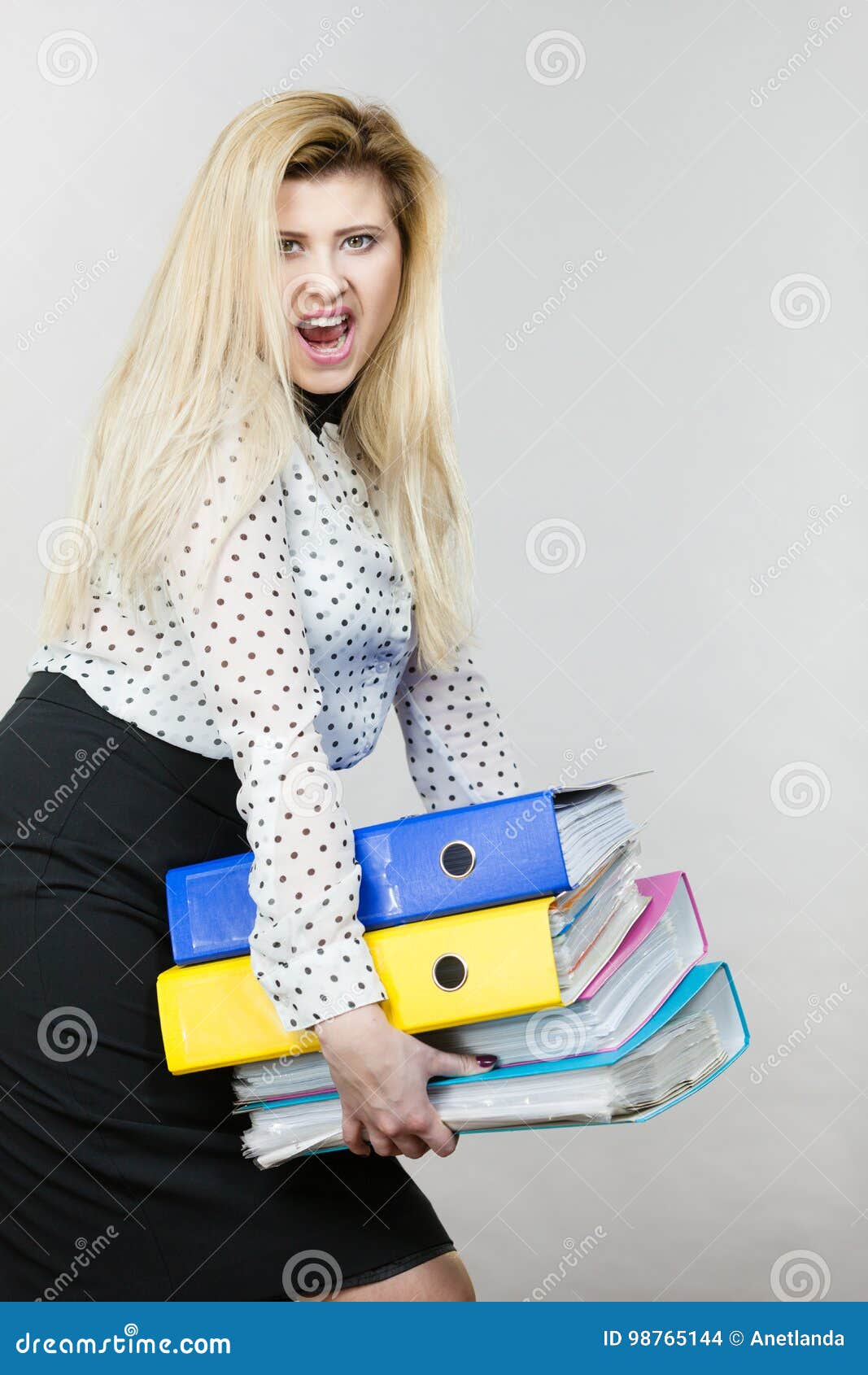 Woman Holding Heavy Colorful Binders with Documents Stock Photo - Image ...