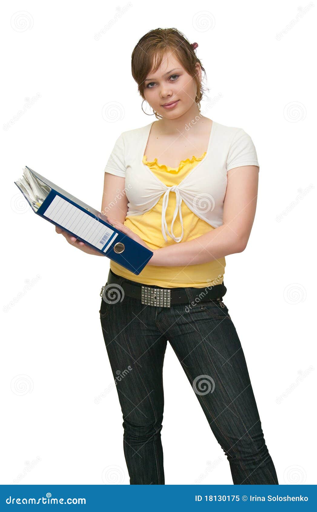 Woman Holding Heavy Files on White Stock Image - Image of standing ...