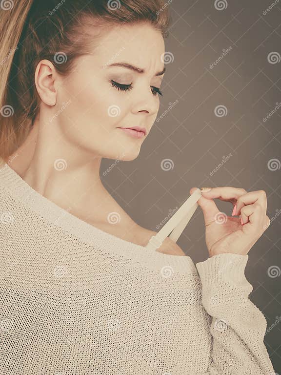Woman Holding Her Bra Strap Stock Image Image Of Strap Breast 93201793