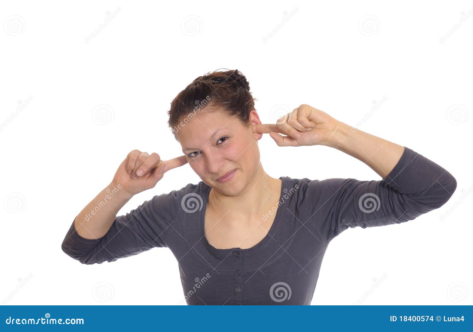 Woman holding her ears to stock photo. Image of shot - 18400574