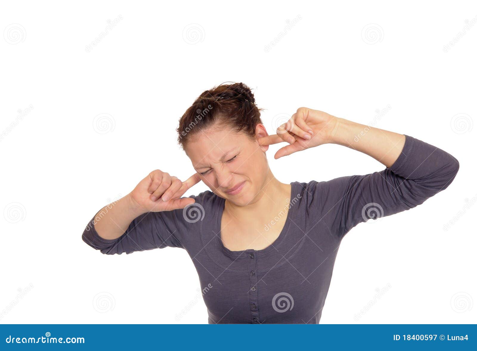 Woman holding her ears to stock image. Image of listen - 18400597