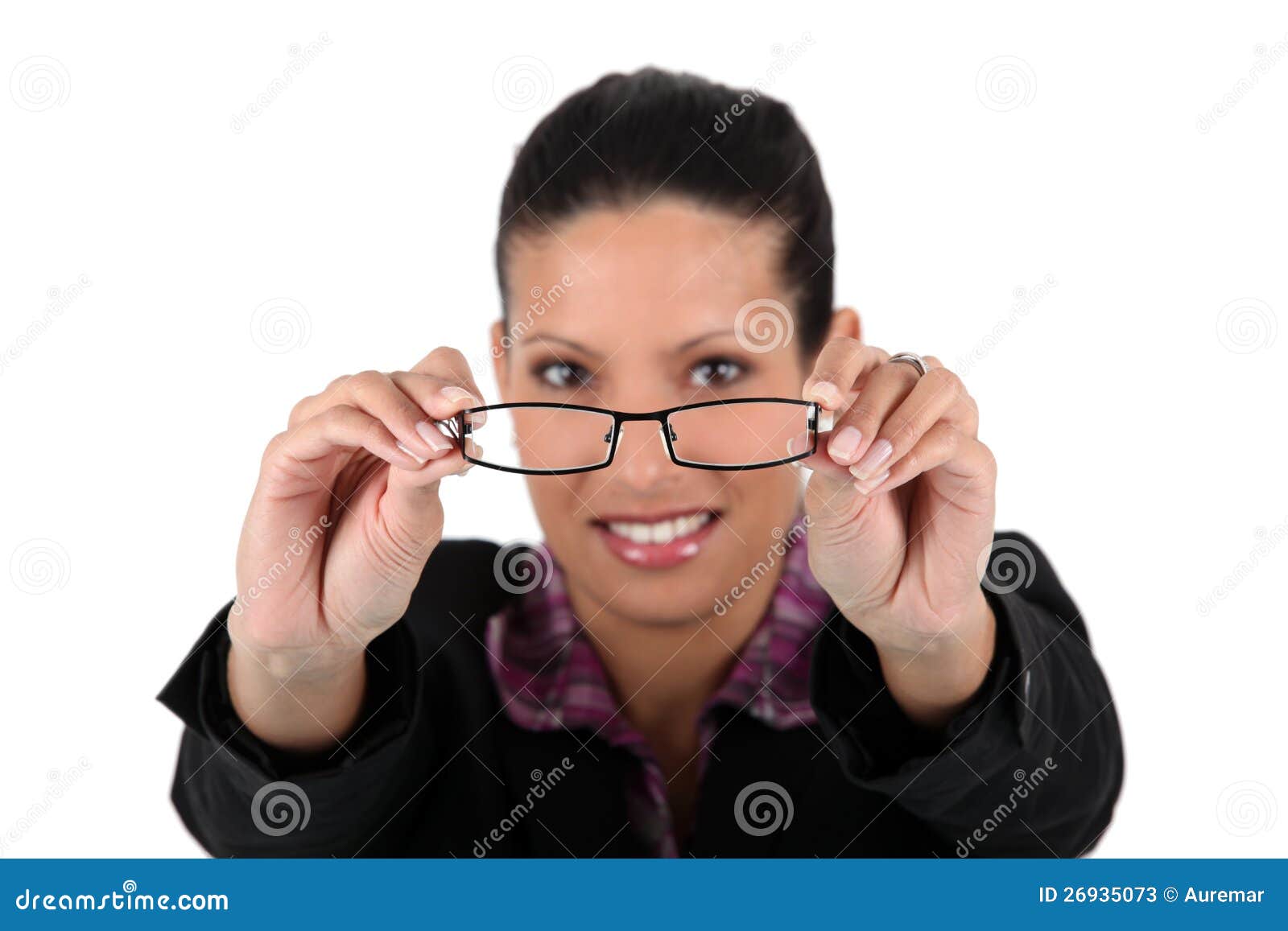 Woman holding her glasses stock image. Image of professional - 26935073