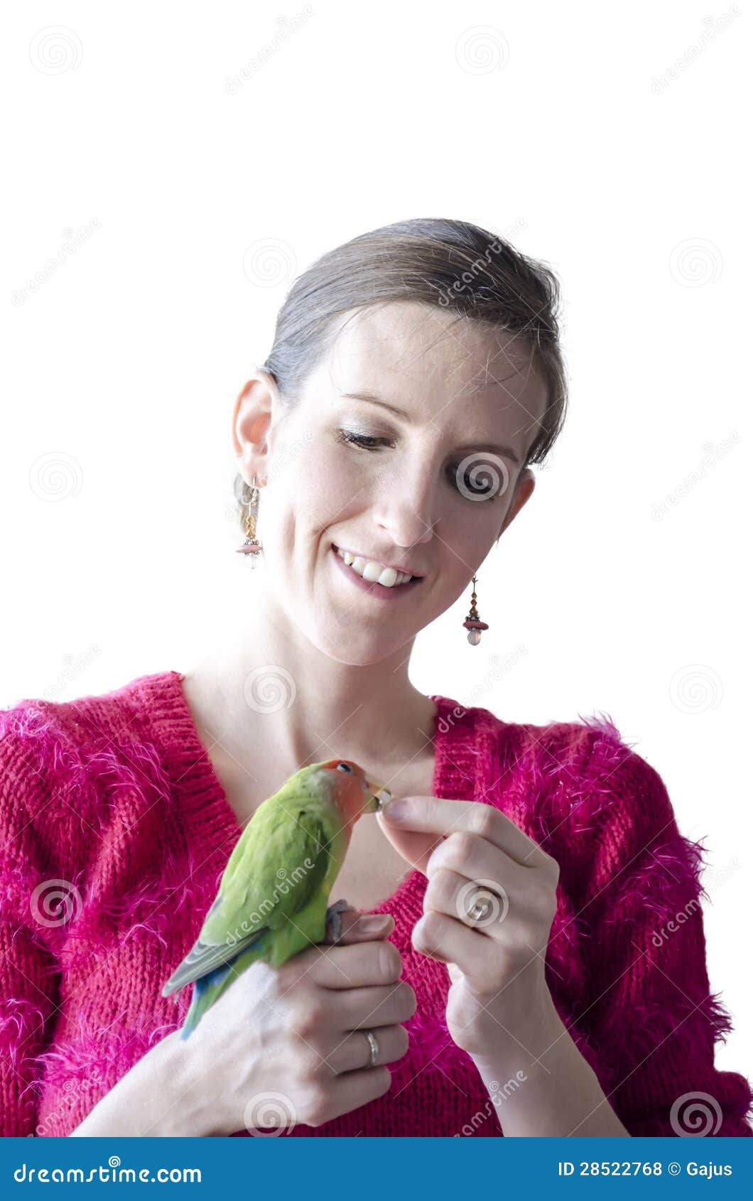 Woman holding her parrot stock photo. Image of feed, roseicollis - 28522768