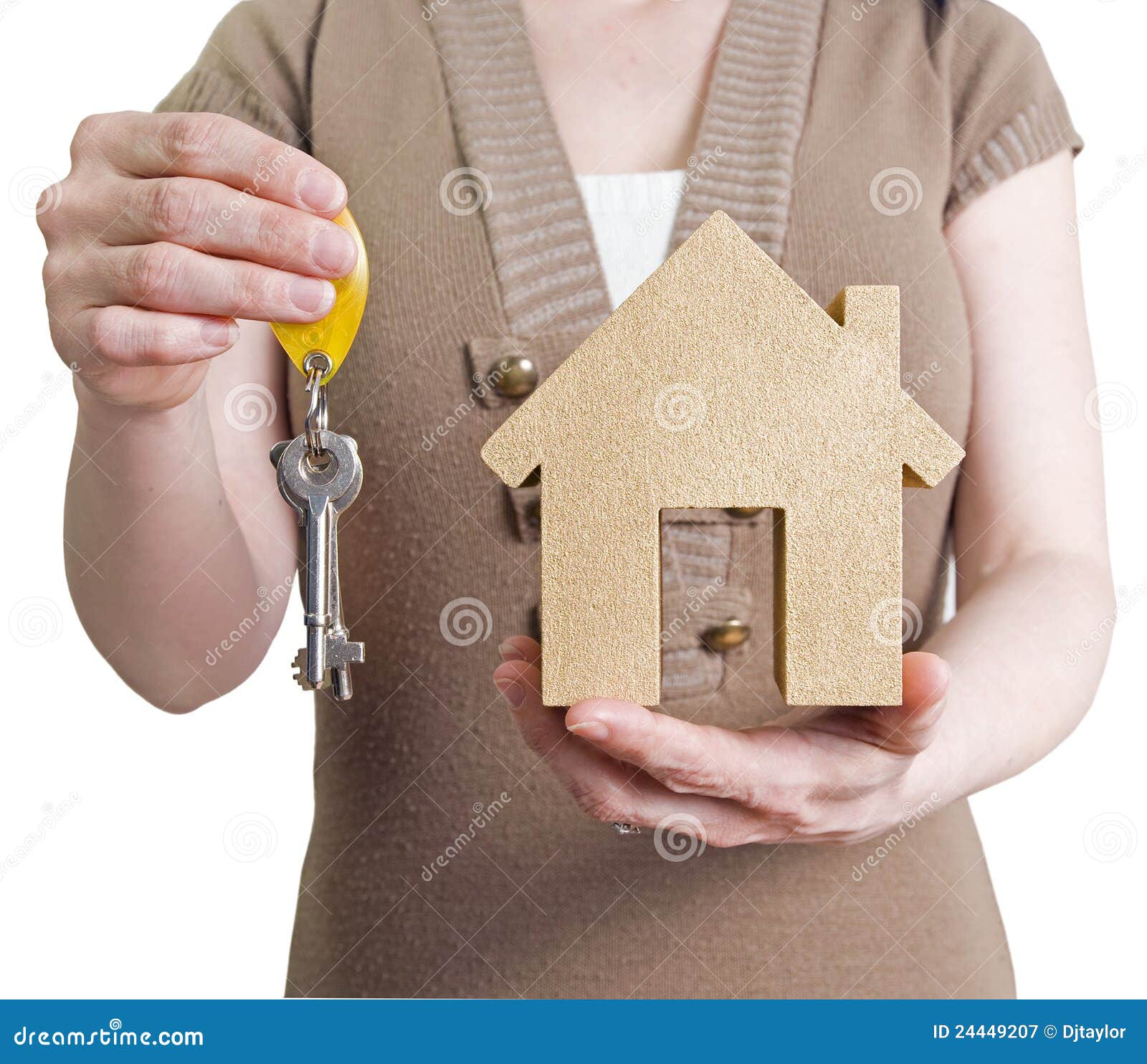 Woman Holding House and Keys Stock Image - Image of background, holding ...