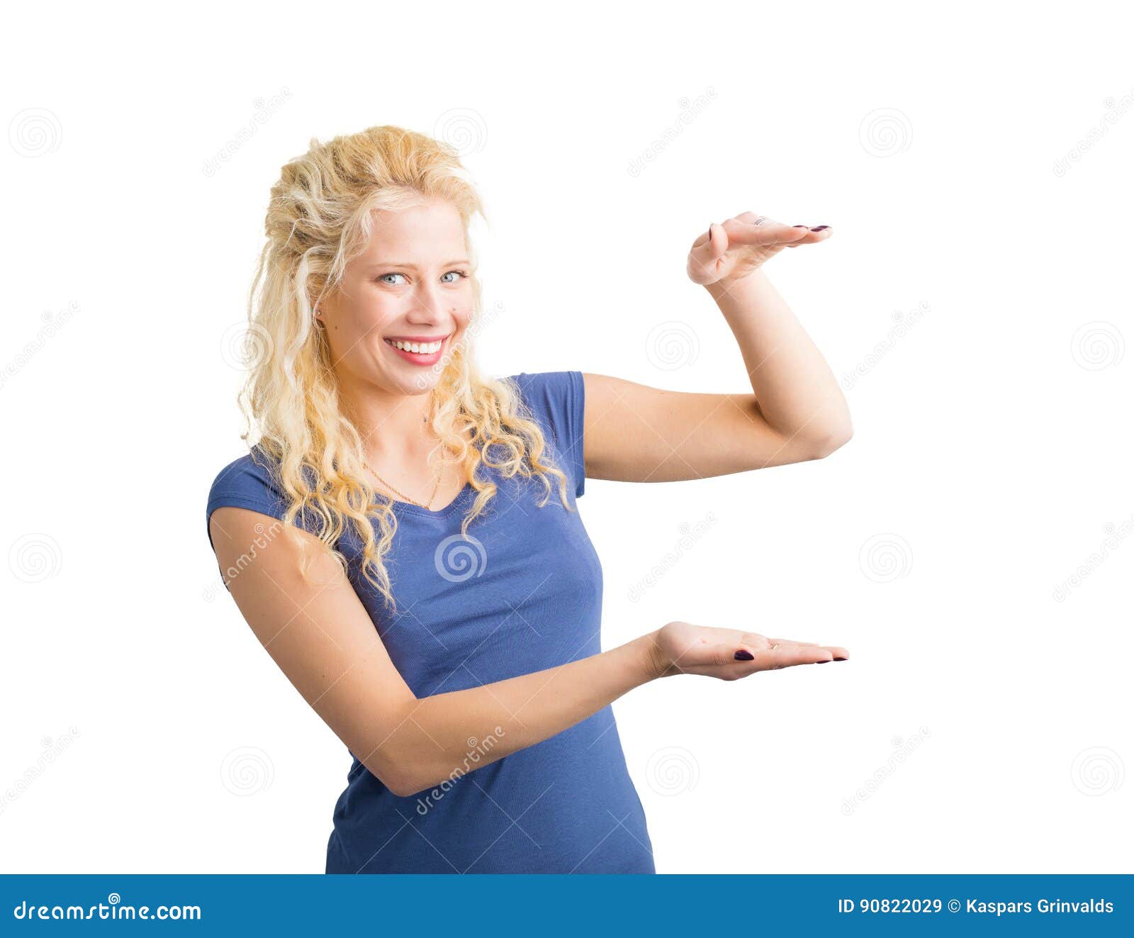 Woman Holding Invisible Object Stock Image - Image of extended, joyful ...