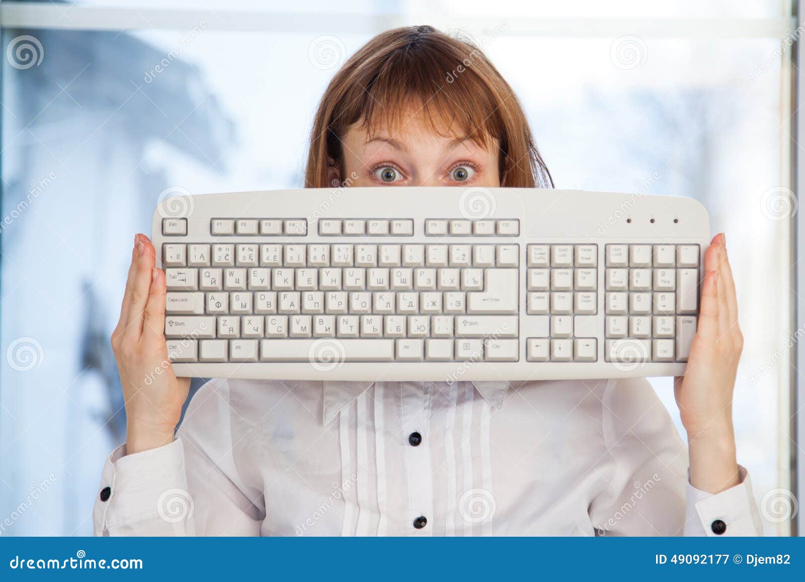 Woman holding keyboard stock image. Image of funny, girl - 49092177