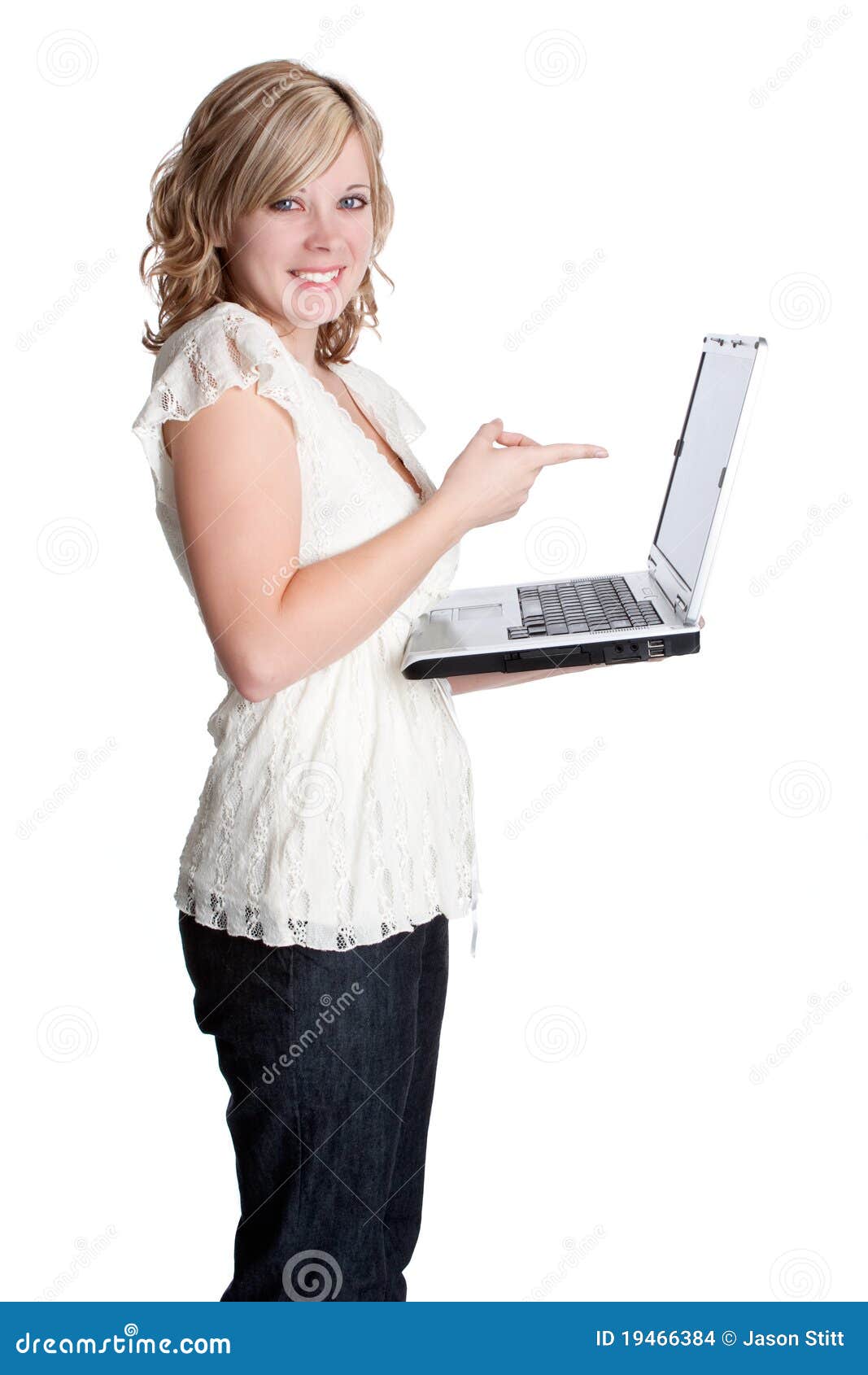 Woman Holding Laptop stock photo. Image of internet, laptops - 19466384