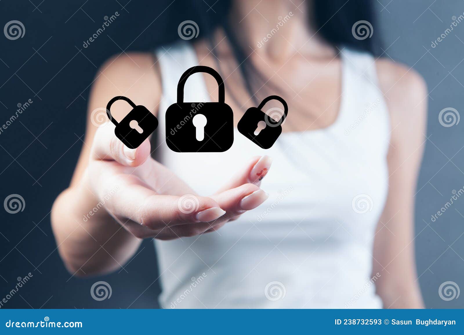 Woman Holding Locks in Hand Stock Image - Image of hologram, protection ...