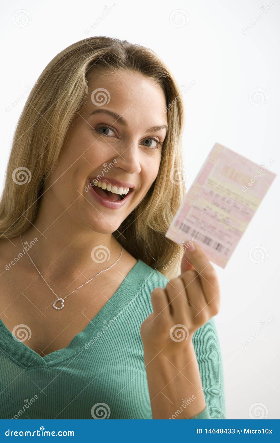 Woman Holding Lottery Ticket Stock Image - Image of blond, people: 14648433