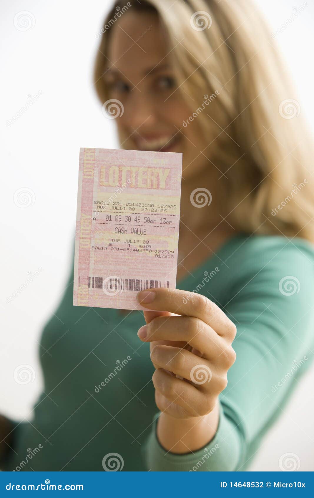 Woman Holding Lottery Ticket Stock Photo - Image of showing, aloft ...