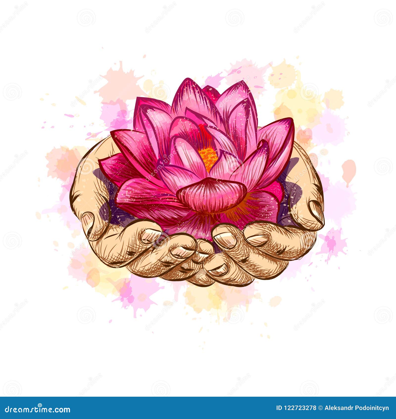Woman Holding A Lotus Flower Stock Vector Illustration Of Fingernail