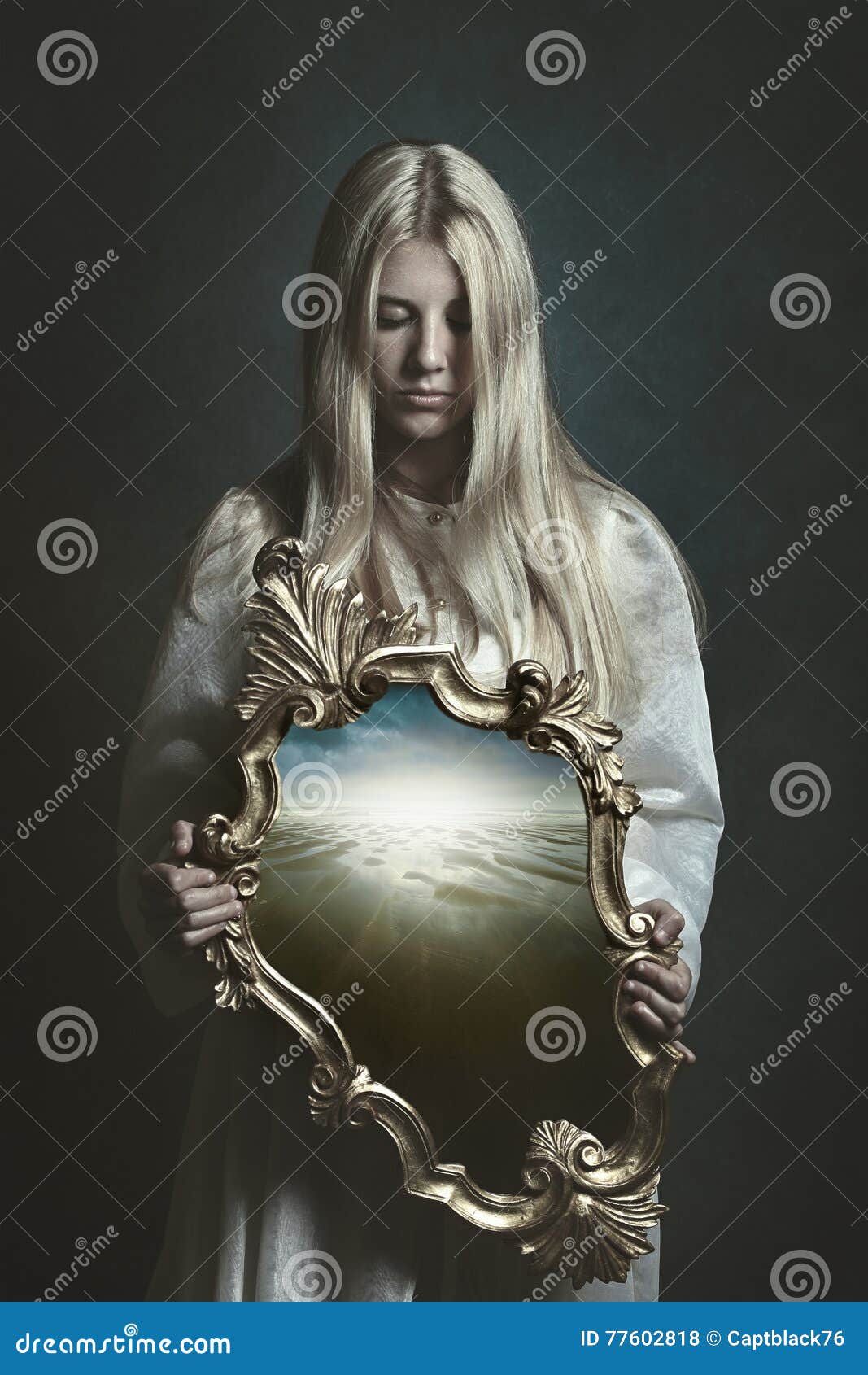 Woman Holding Magical Mirror Stock Photo - Image of fantasy, reflection ...