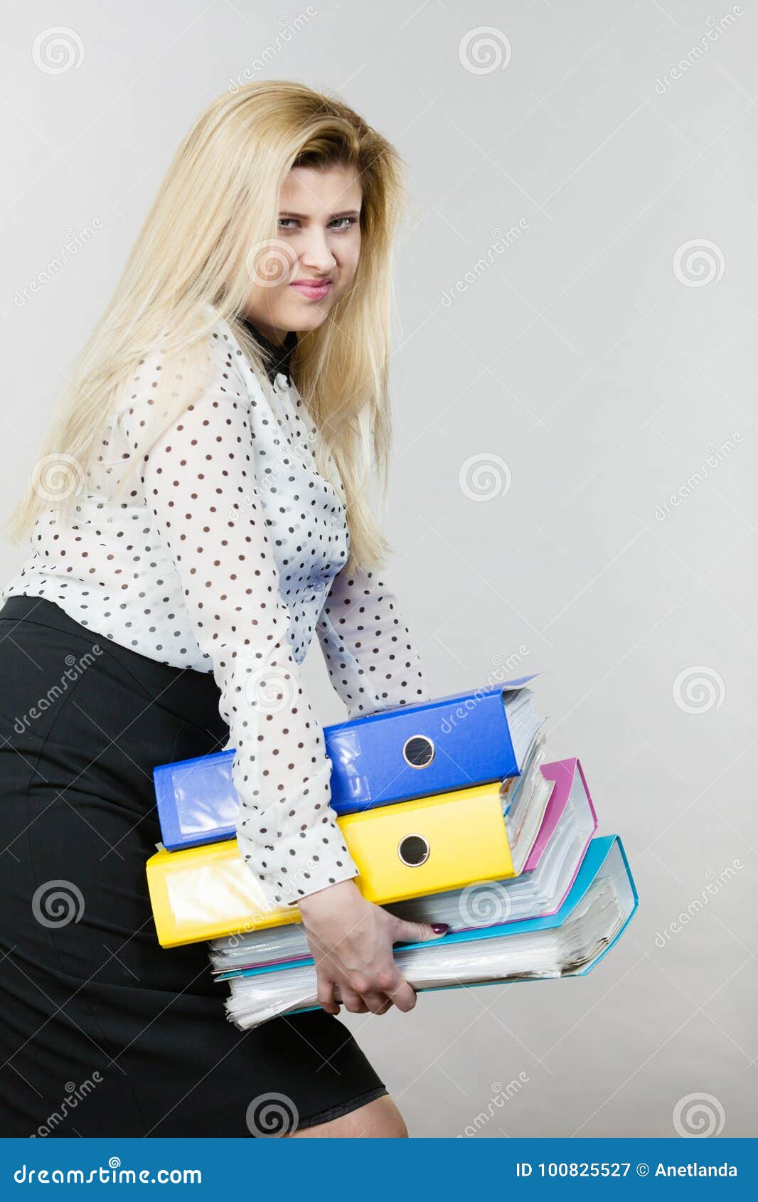 Woman Holding Heavy Colorful Binders with Documents Stock Image - Image ...