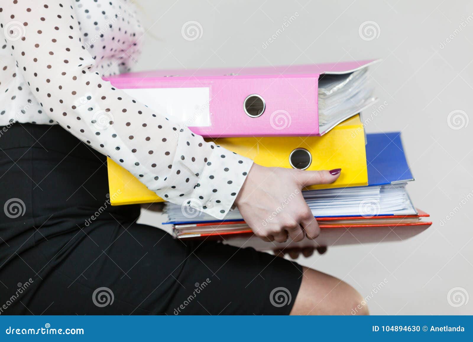 Woman Holding Heavy Colorful Binders with Documents Stock Photo - Image ...