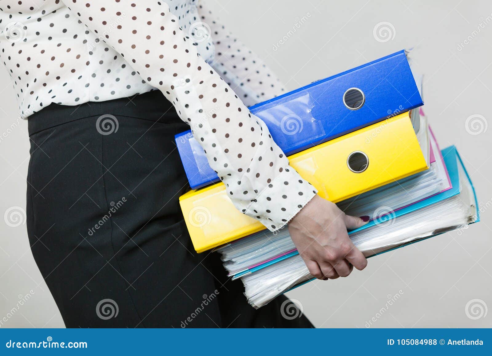 Woman Holding Heavy Colorful Binders with Documents Stock Photo - Image ...