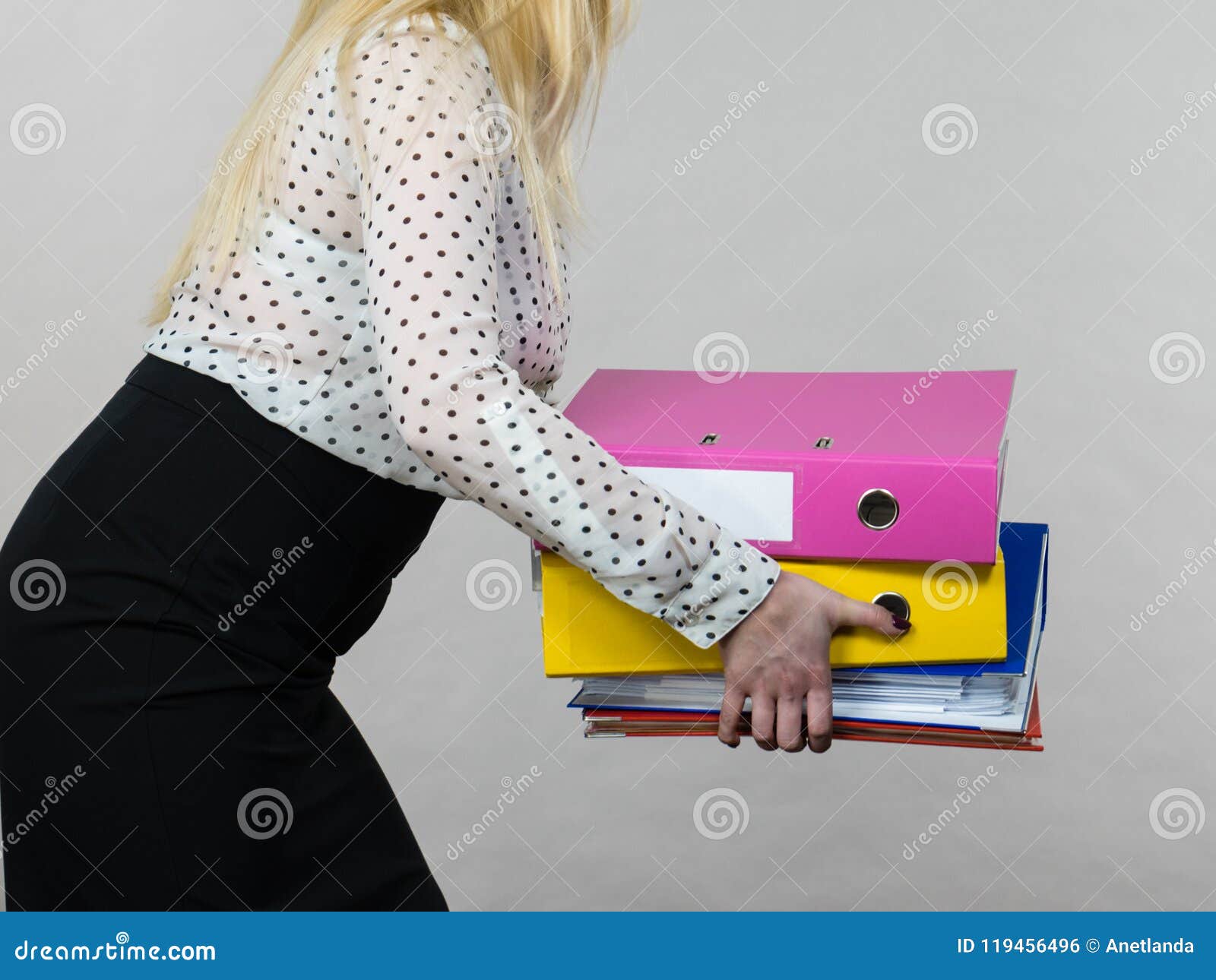 Woman Holding Heavy Colorful Binders with Documents Stock Photo - Image ...