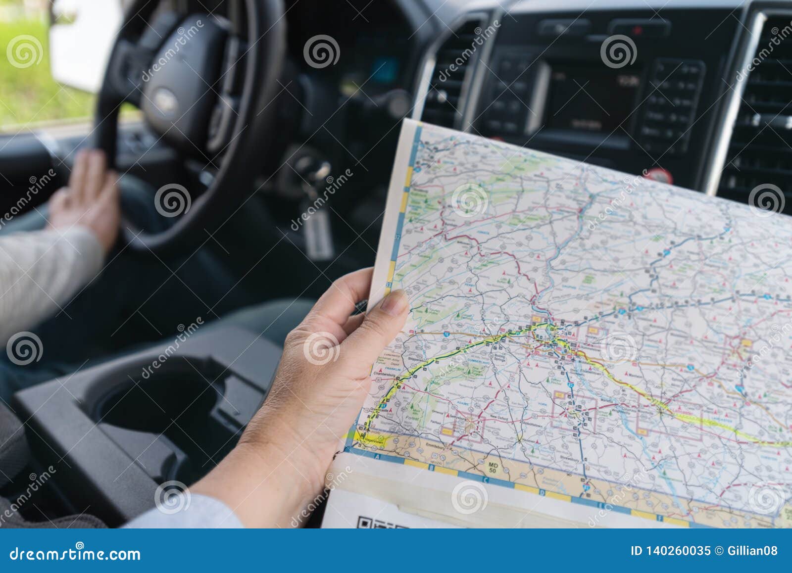 Woman Holding Map in Car on Road Trip Editorial Image - Image of ...