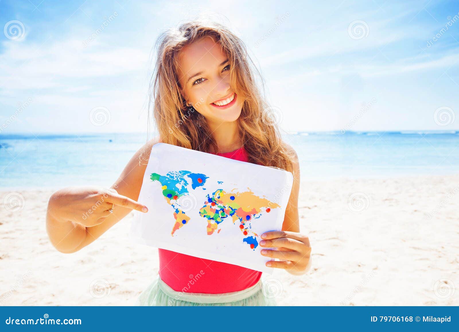 Woman holding a map stock photo. Image of island, holding - 79706168