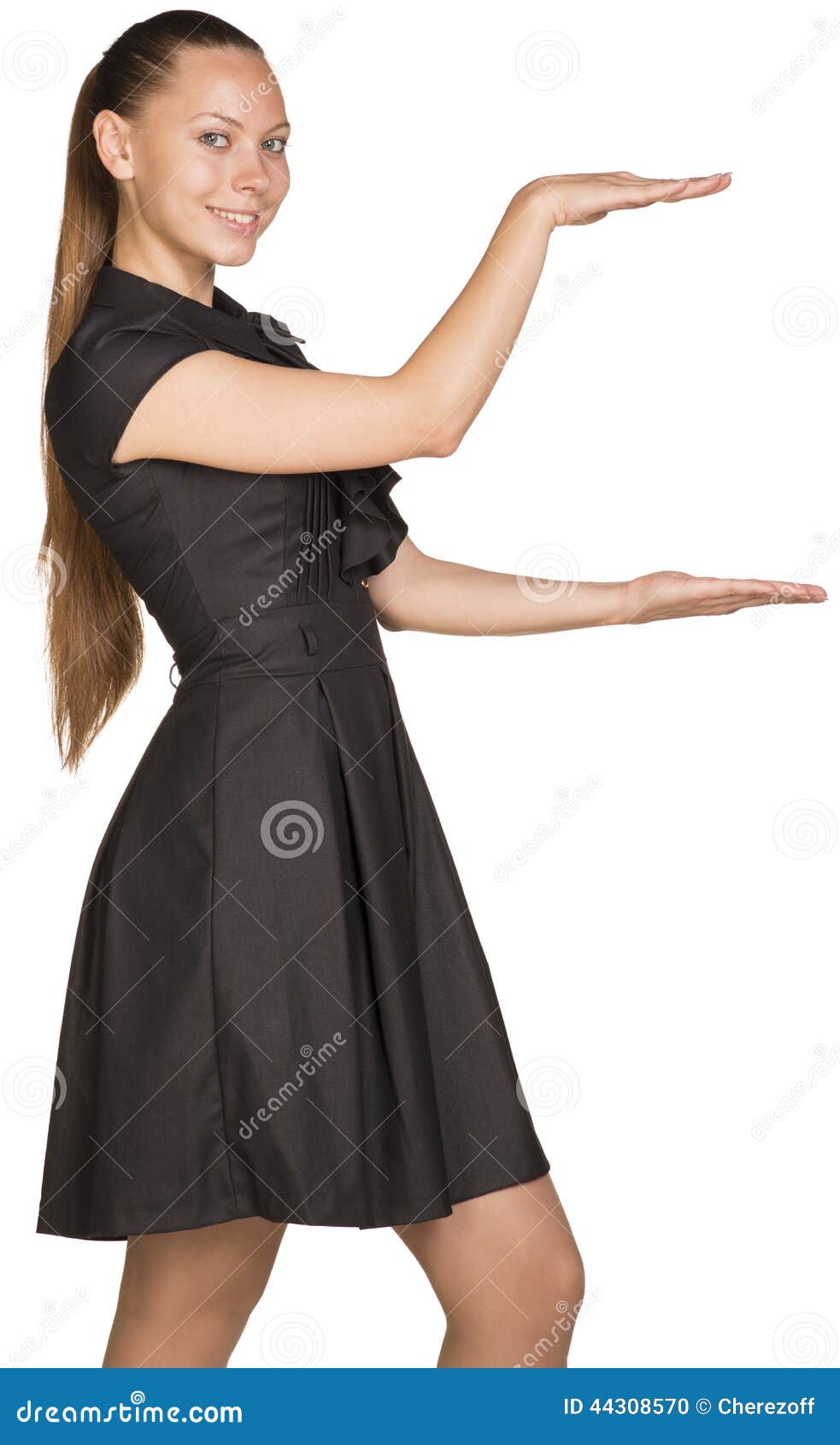 Woman Holding Medium Imaginary Object between Two Stock Photo - Image ...