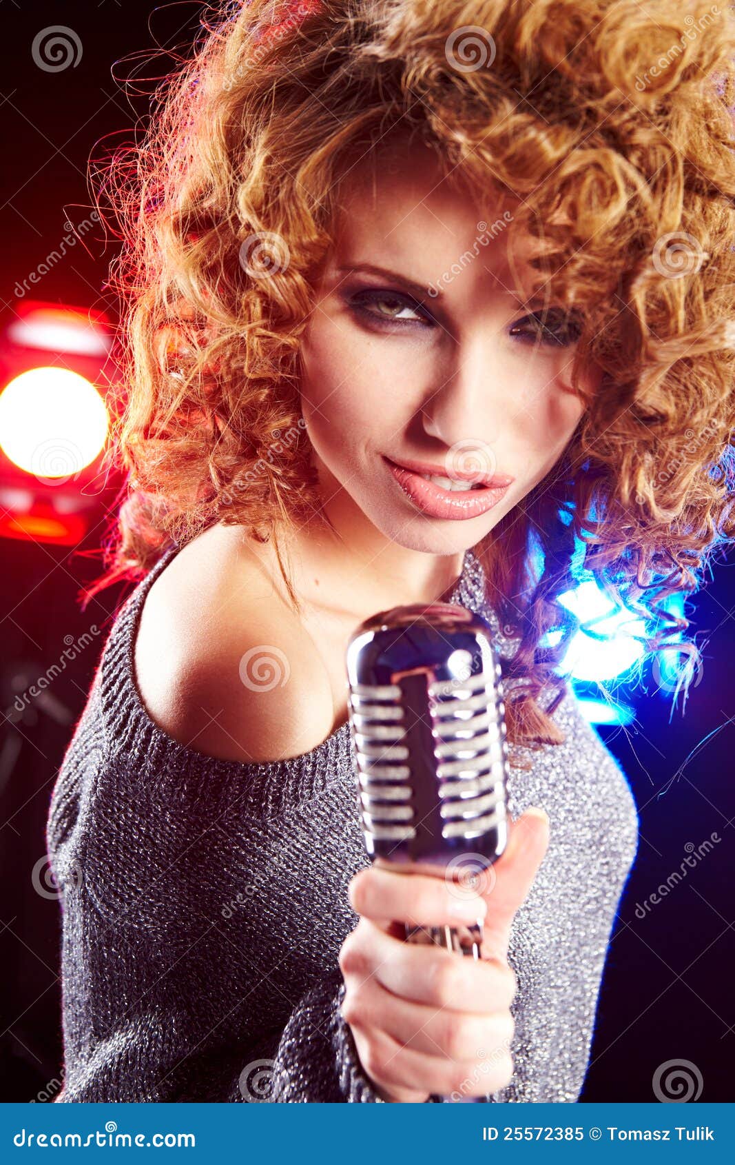 Woman holding microphone stock image. Image of girl, performing - 25572385