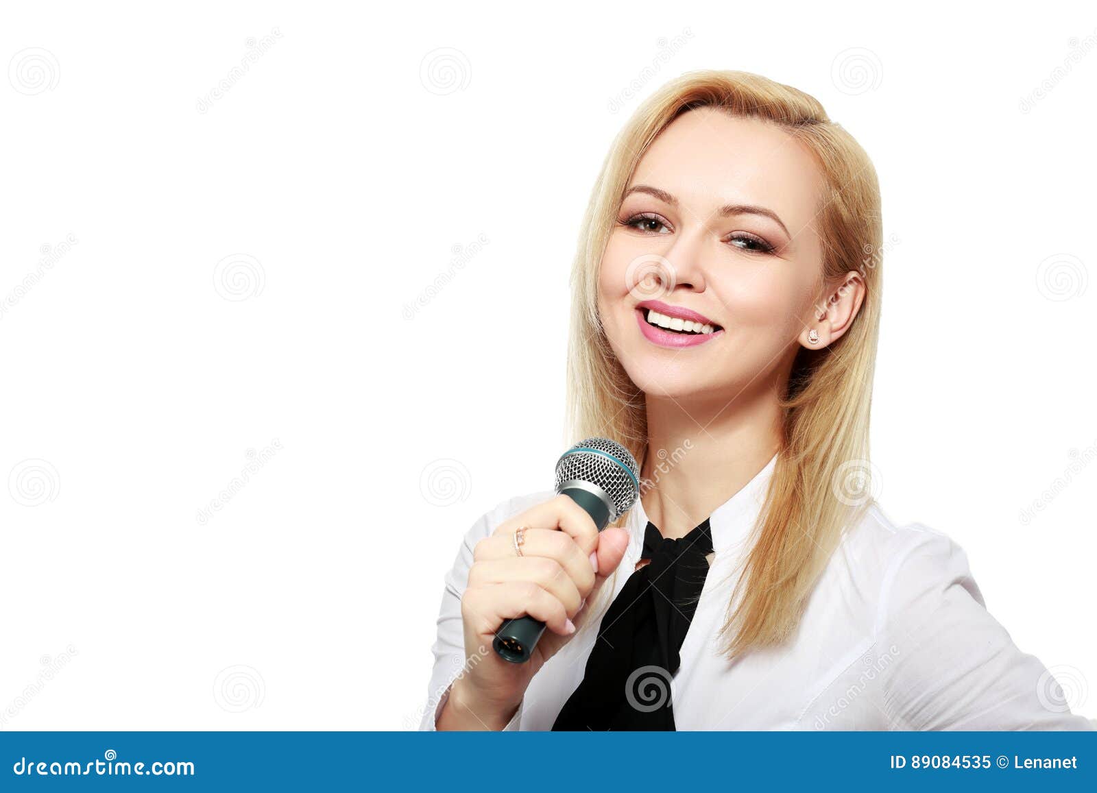 Woman holding microphone stock image. Image of lady, female - 89084535