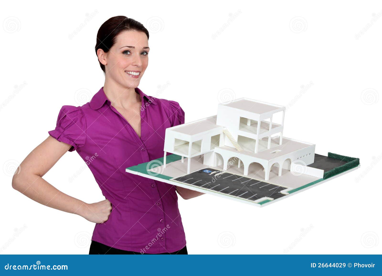 Woman Holding a Model Building Stock Image - Image of female, property ...