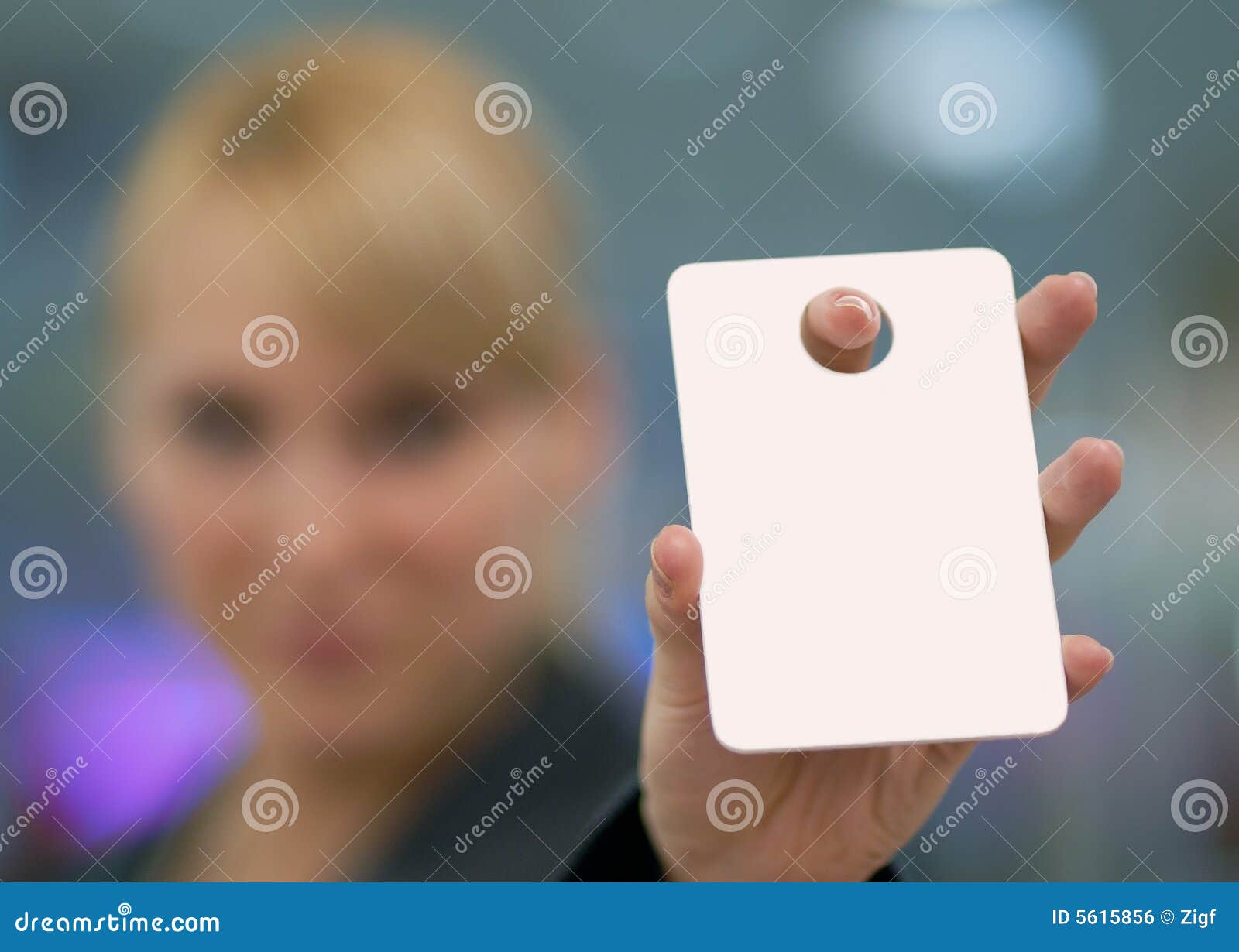Woman holding out card stock photo. Image of marketing - 5615856