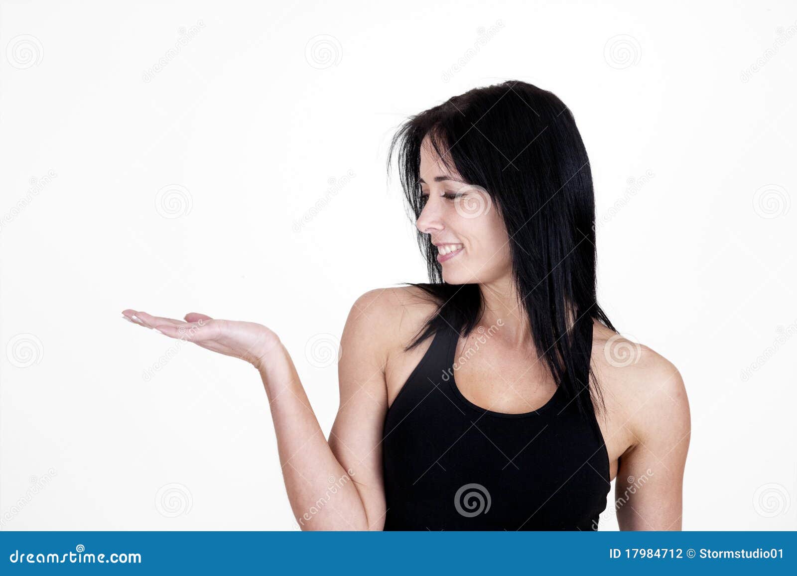 Woman holding out her hand stock photo. Image of product - 17984712