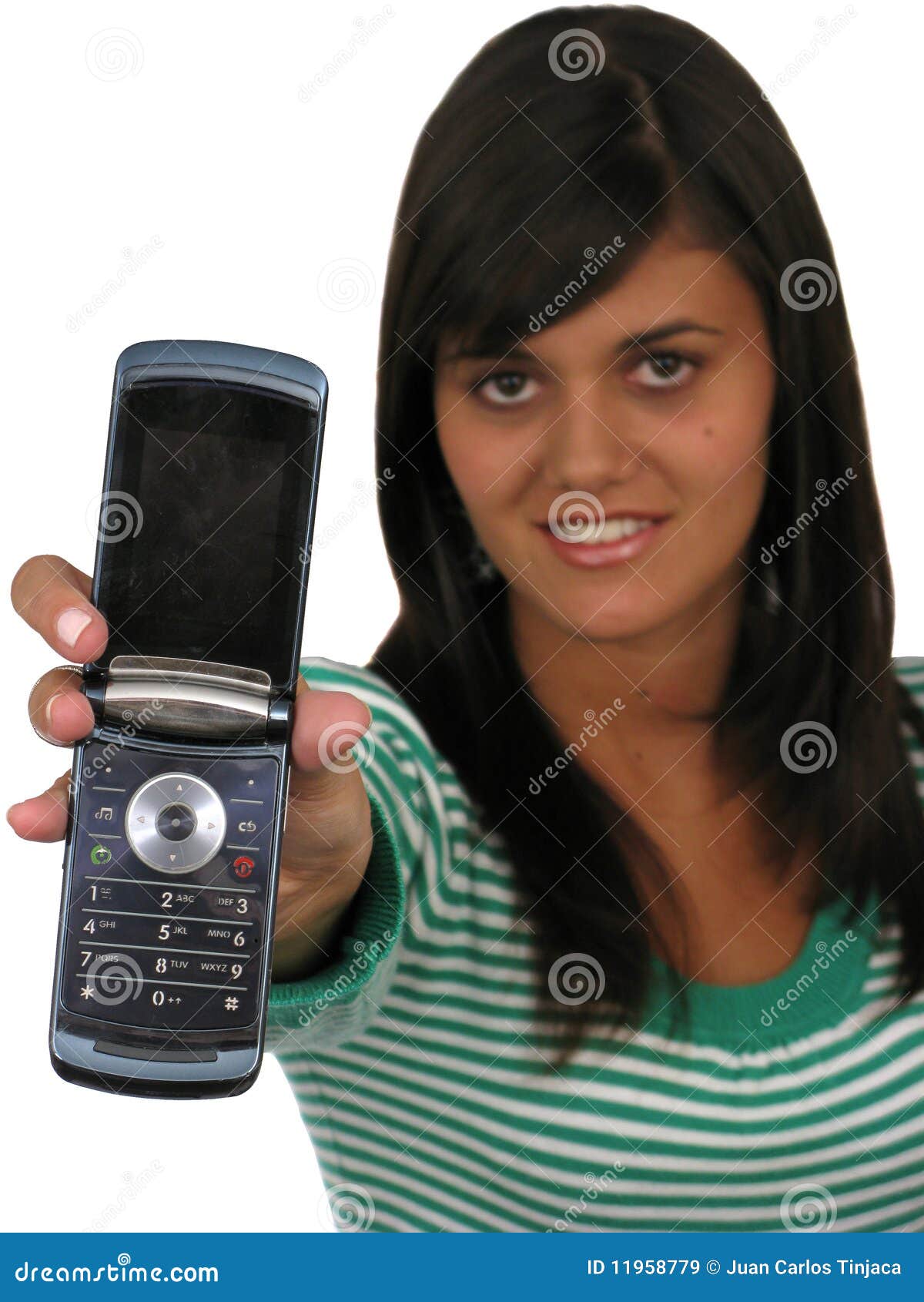 Woman Holding Out Mobile Phone Stock Image - Image of dial, hispanic ...