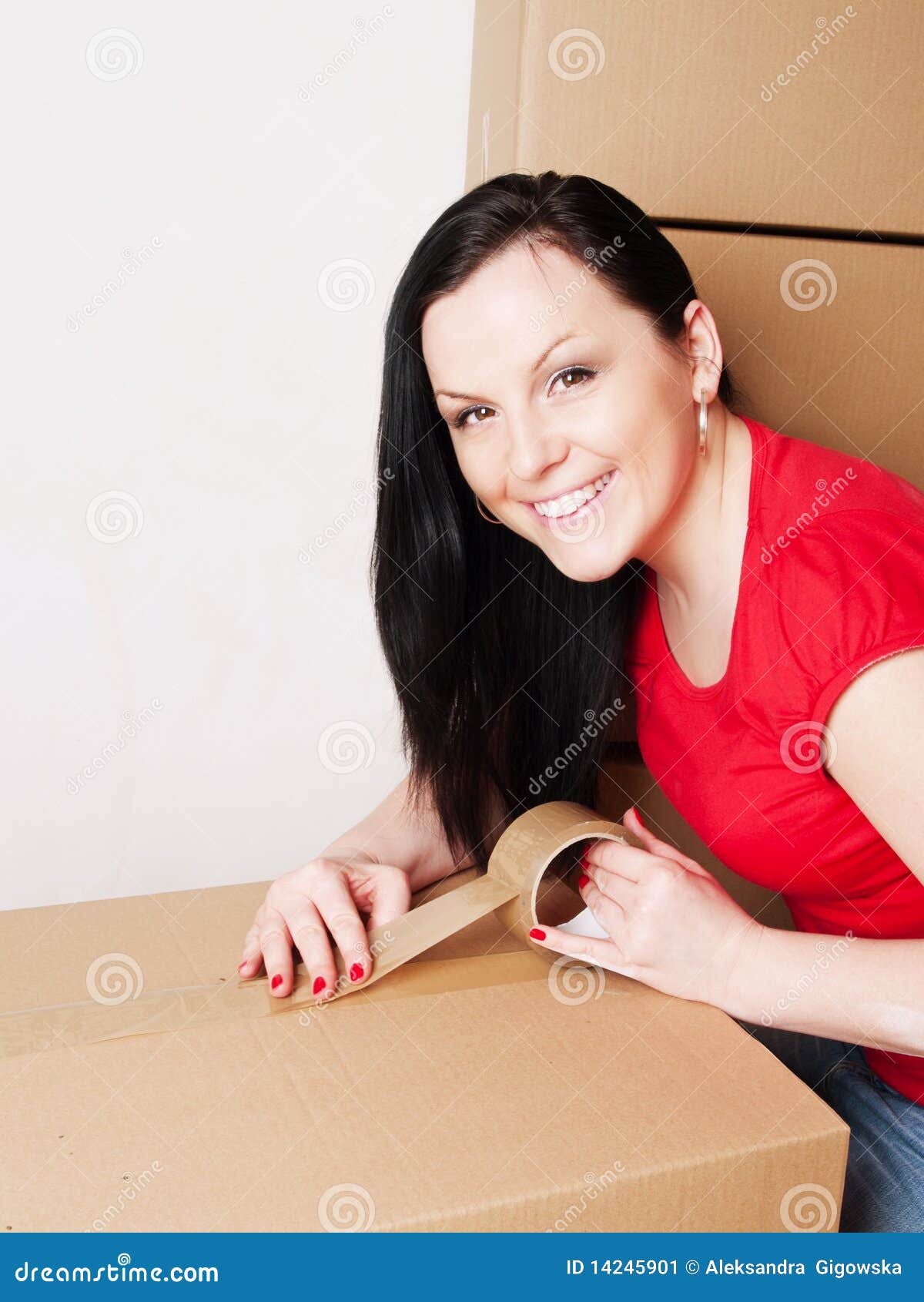 Woman Holding and Packing Cardboard Boxes Stock Image - Image of people ...