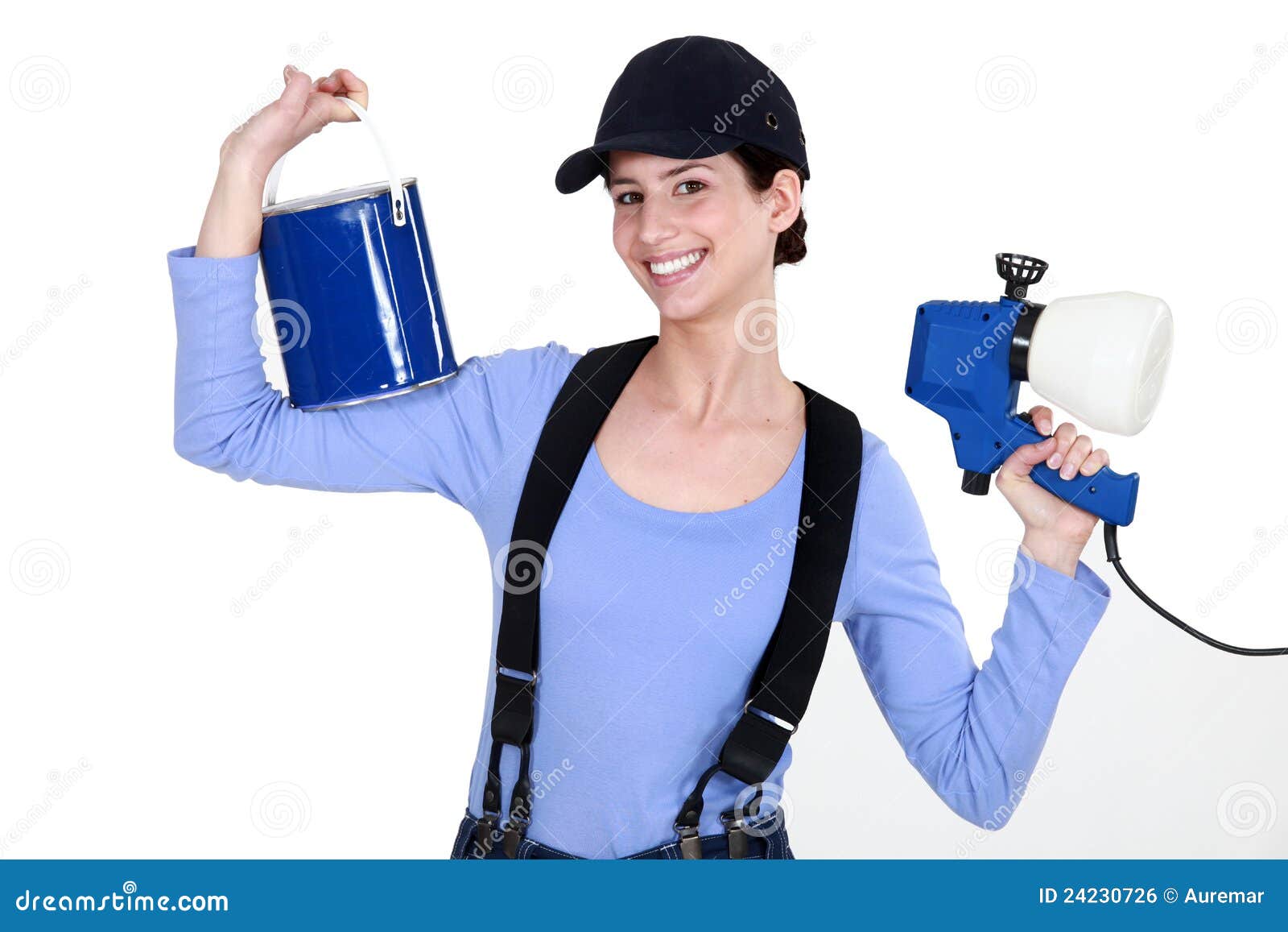 Woman Holding Paint Sprayer Stock Photo - Image of drywall, aerograph ...