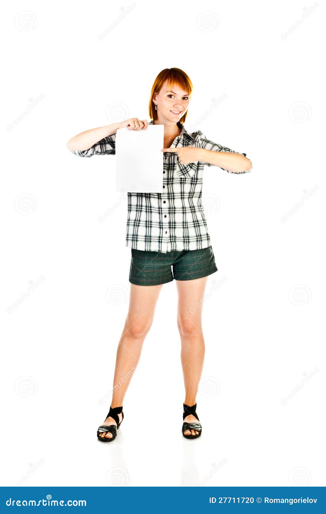 Woman holding paper stock photo. Image of advertisement - 27711720