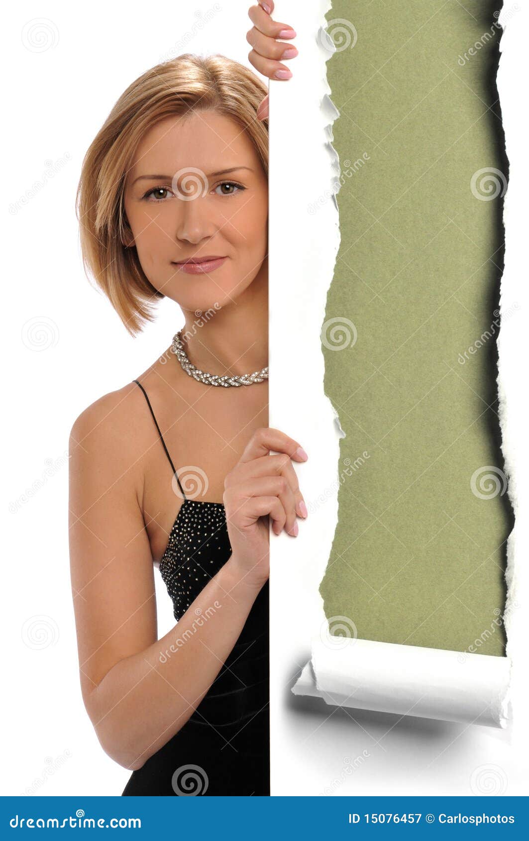 Woman Holding A Paper Torned Stock Image - Image of confident ...