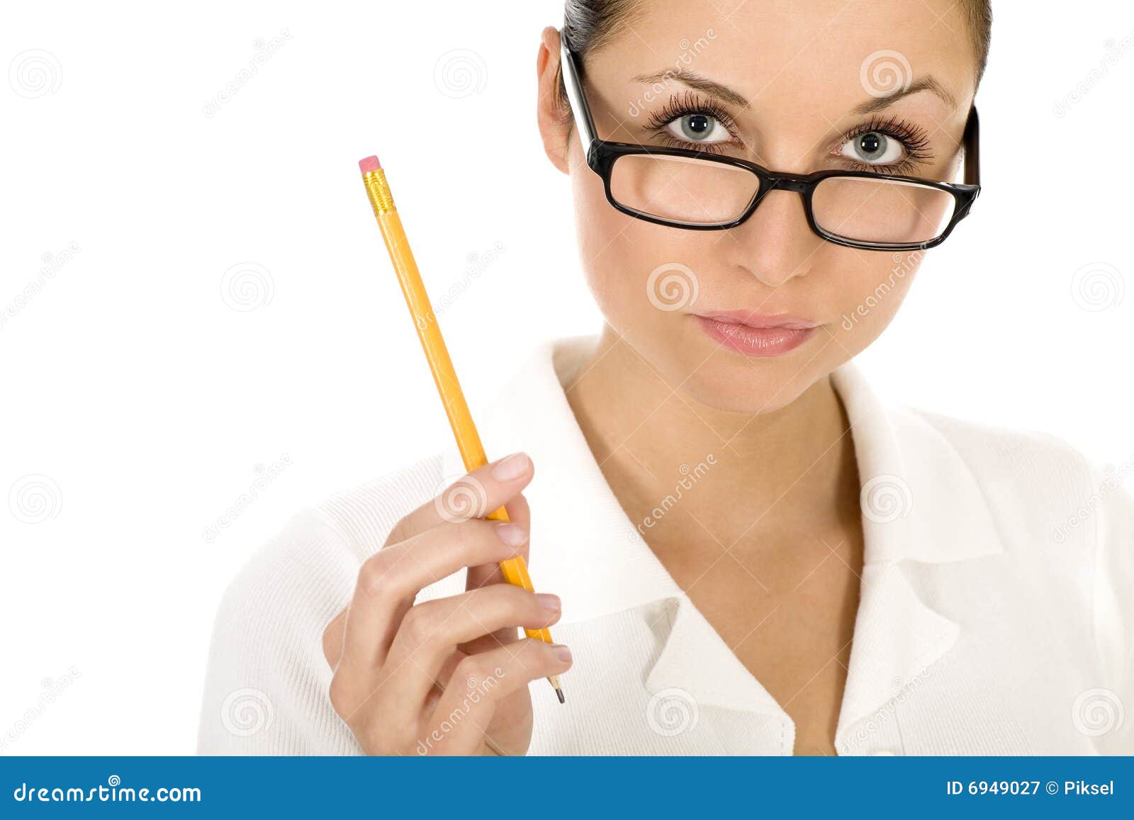 Woman holding pencil stock image. Image of holding, isolated - 6949027