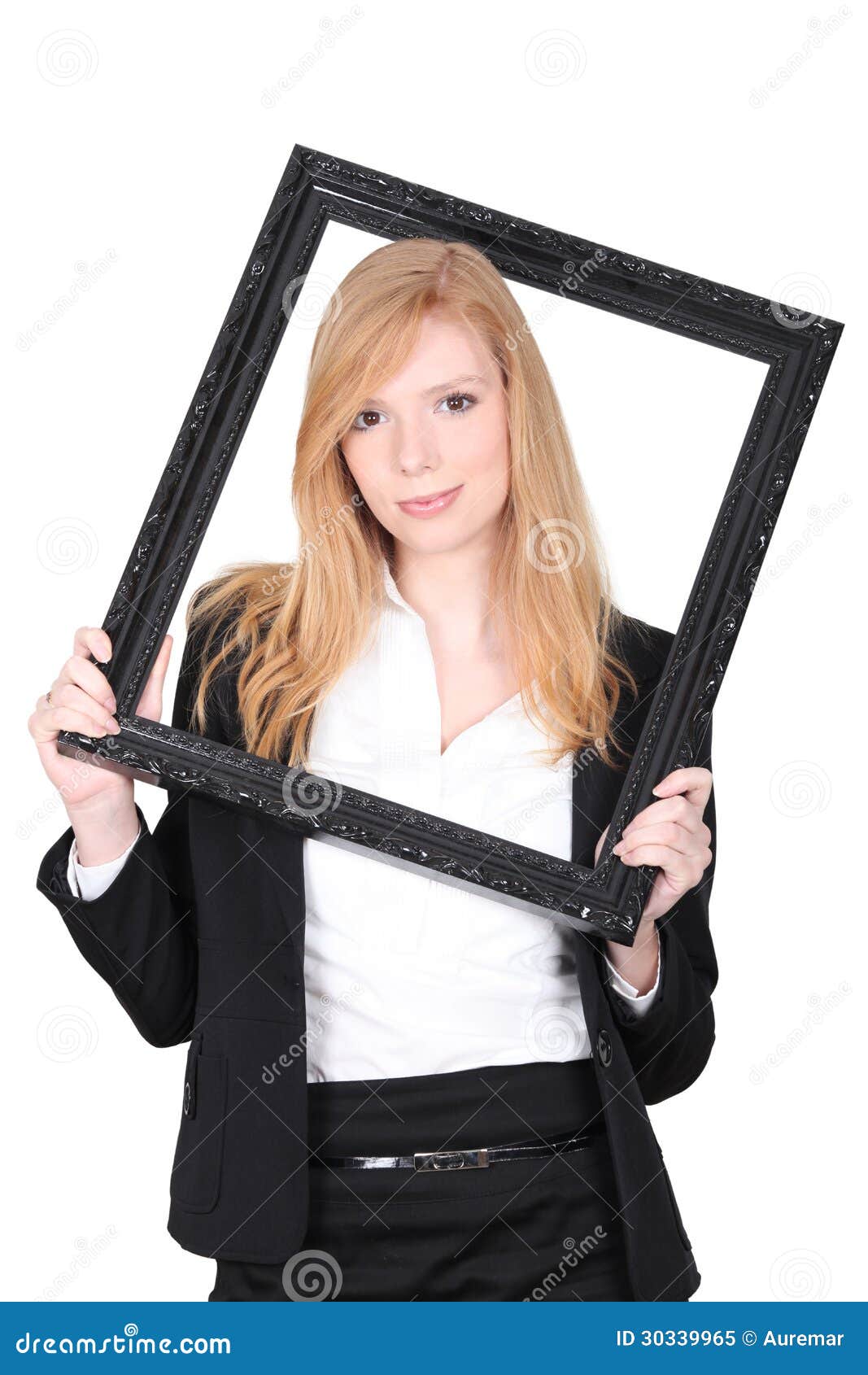 Woman Holding a Picture Frame Stock Image - Image of depth, carved ...