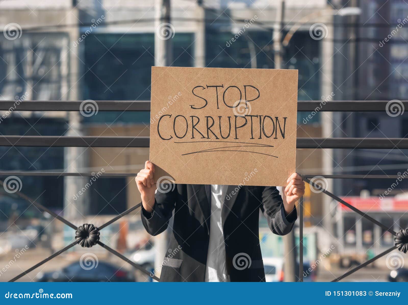 Woman Holding Placard with Text STOP CORRUPTION Outdoors Stock Image ...