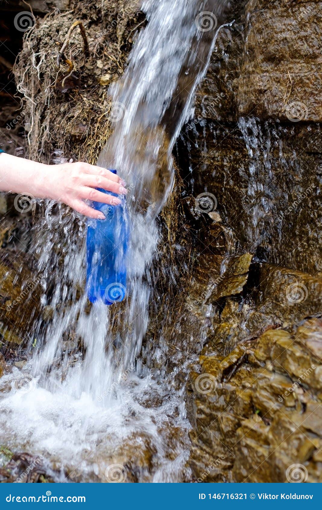 Woman Holding a Plastic Bottle Drawing Clean Water from Cold Spring ...