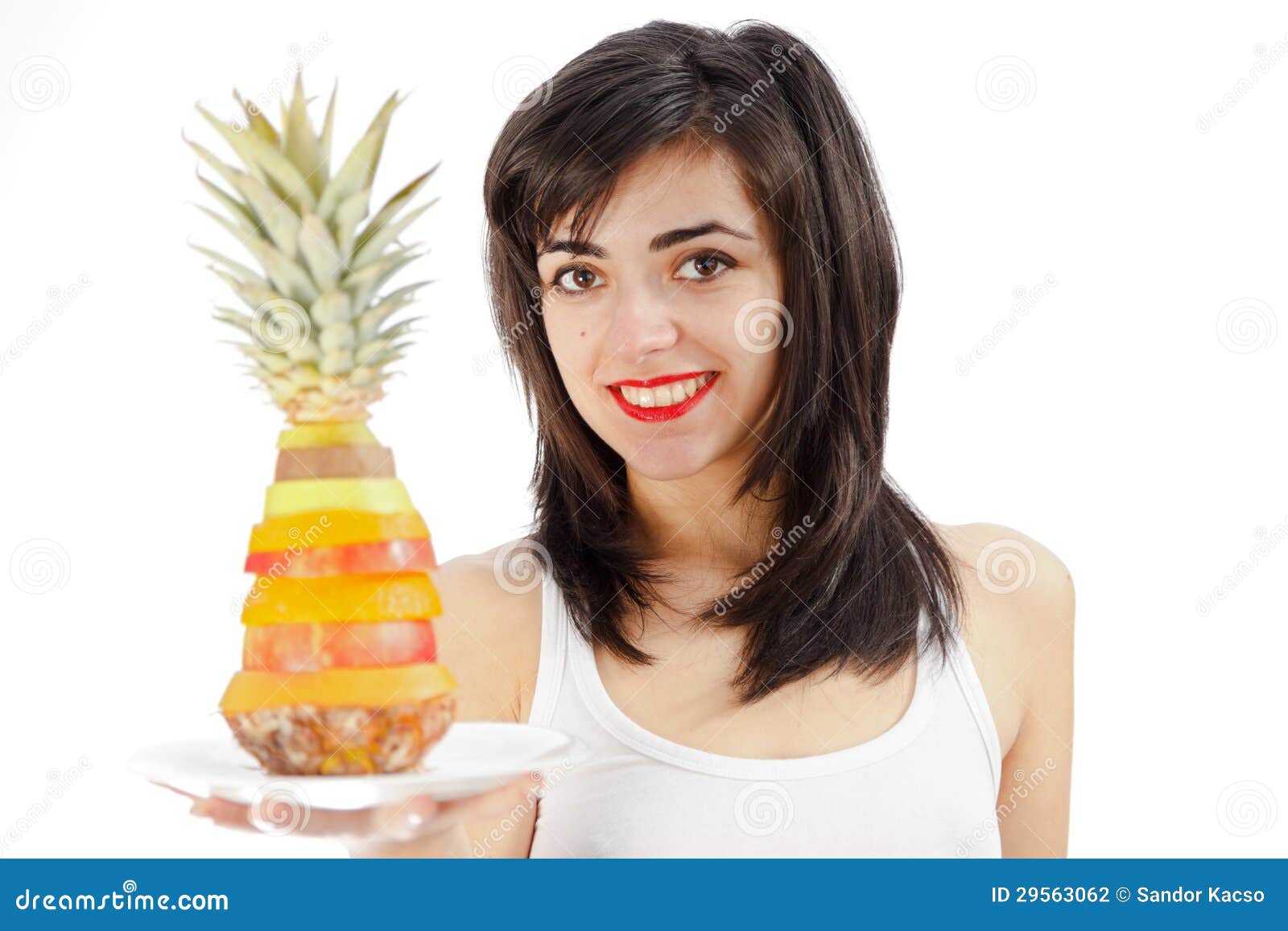 Woman Holding Plate of Mixed Fruits Stock Photo - Image of hold ...