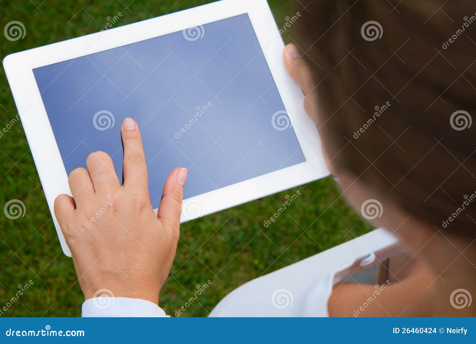Woman Holding and Pointing at Tablet PC Stock Photo - Image of learning ...